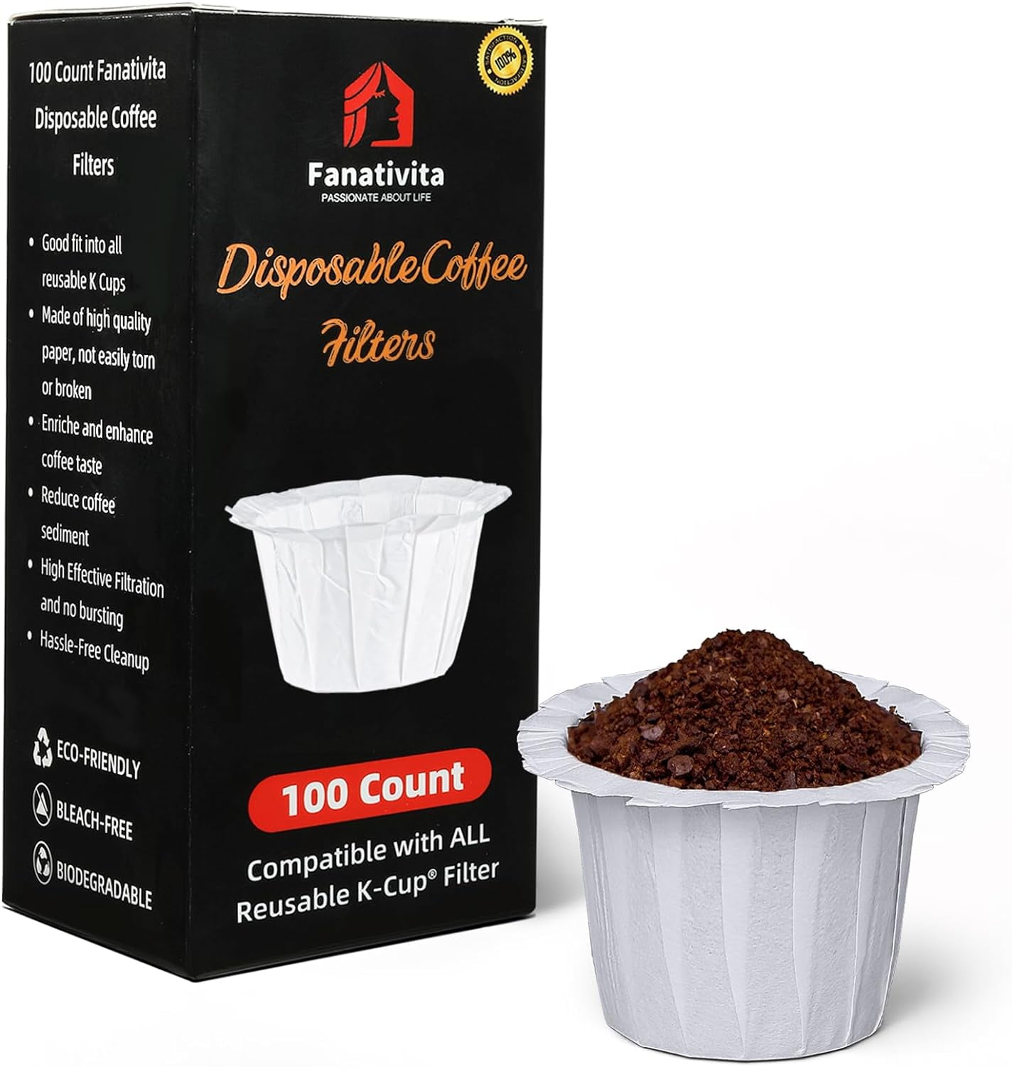100 Count K Cup Coffee Filters Disposable for Single Cup, Compatible ...