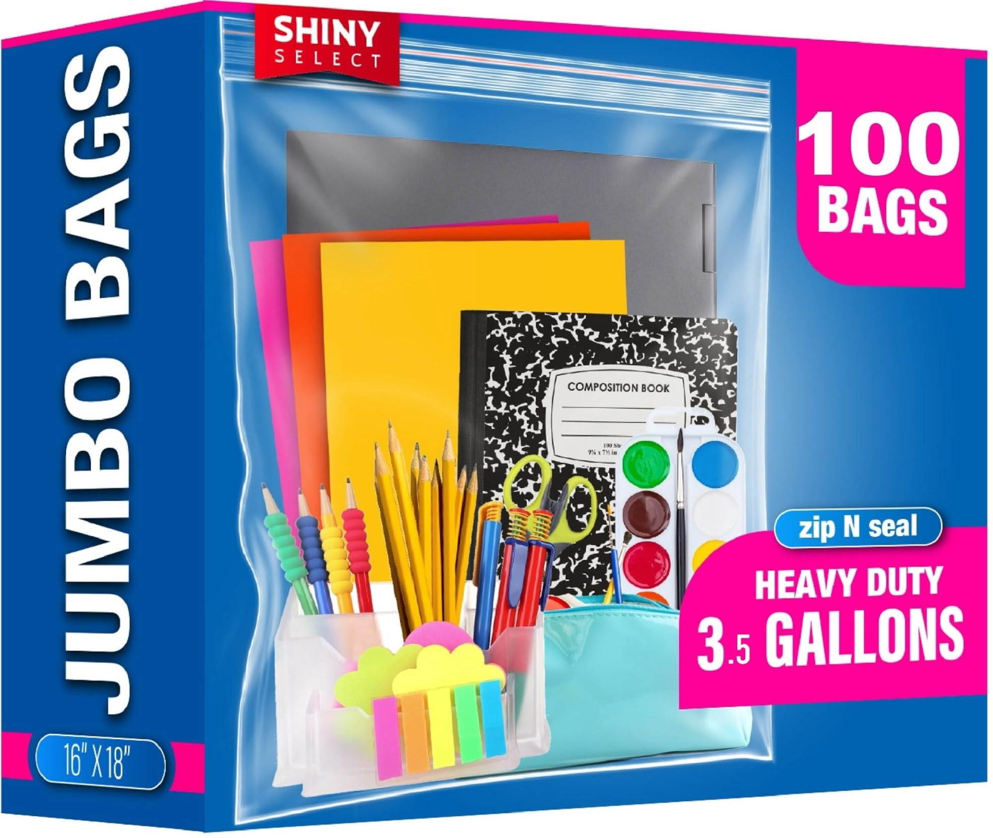 [100 Count] Mega Pack TSF6 of XLarge Bags Jumbo 3.5 GALLON BIG Size ...