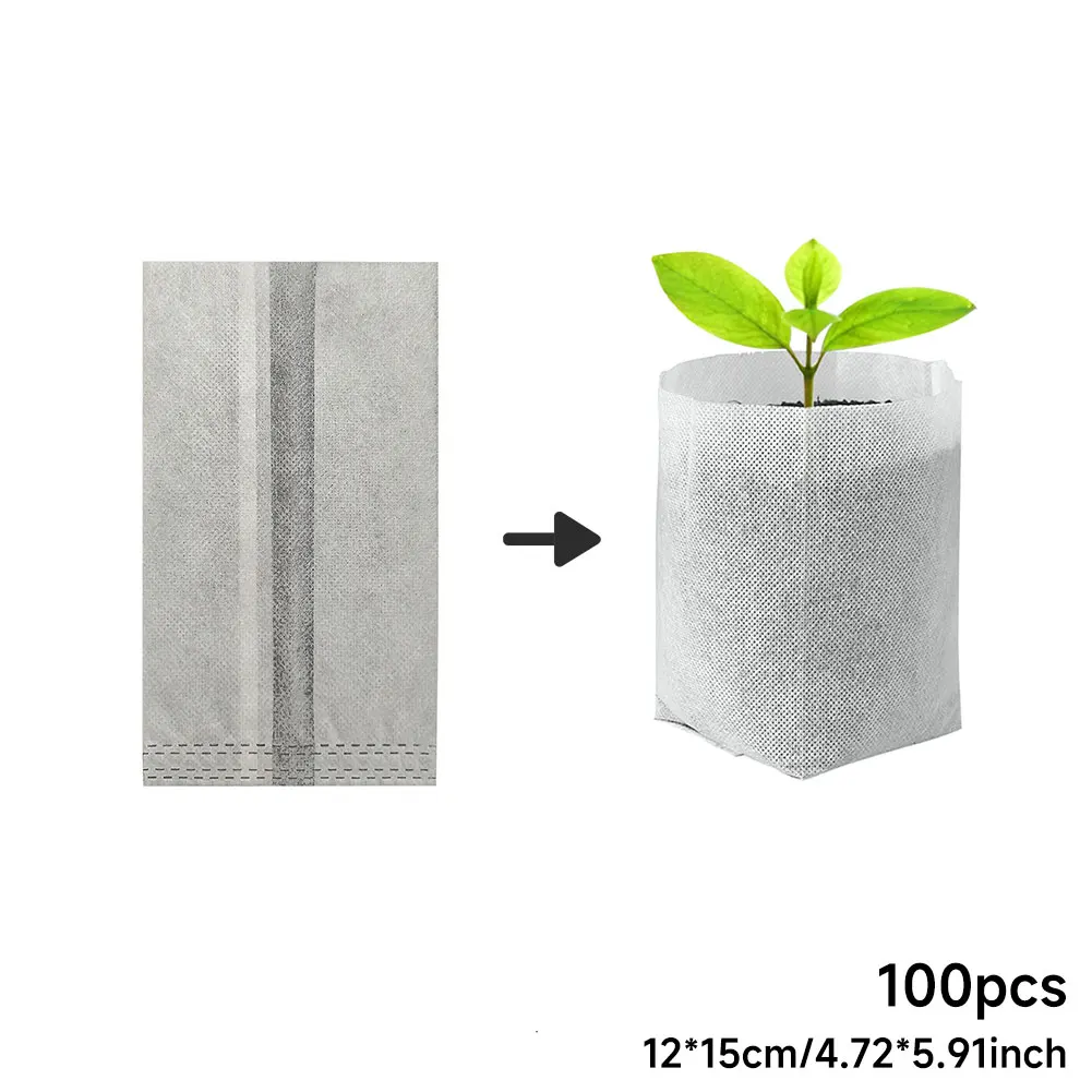 100 Count Non-Woven Plant Grow Bags, Biodegradable Seedling Nursery ...