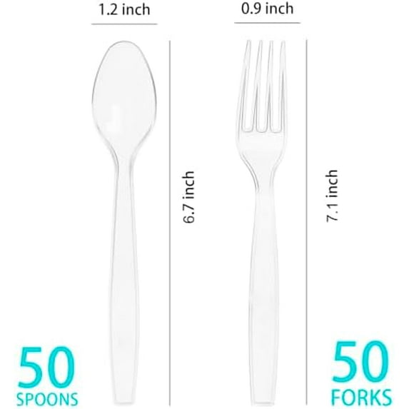 100 Count Plastic Silverware, Heavy Weight Plastic Forks Spoons ...