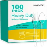 100 Count Plastic Silverware, Heavy Weight Plastic Forks Spoons ...