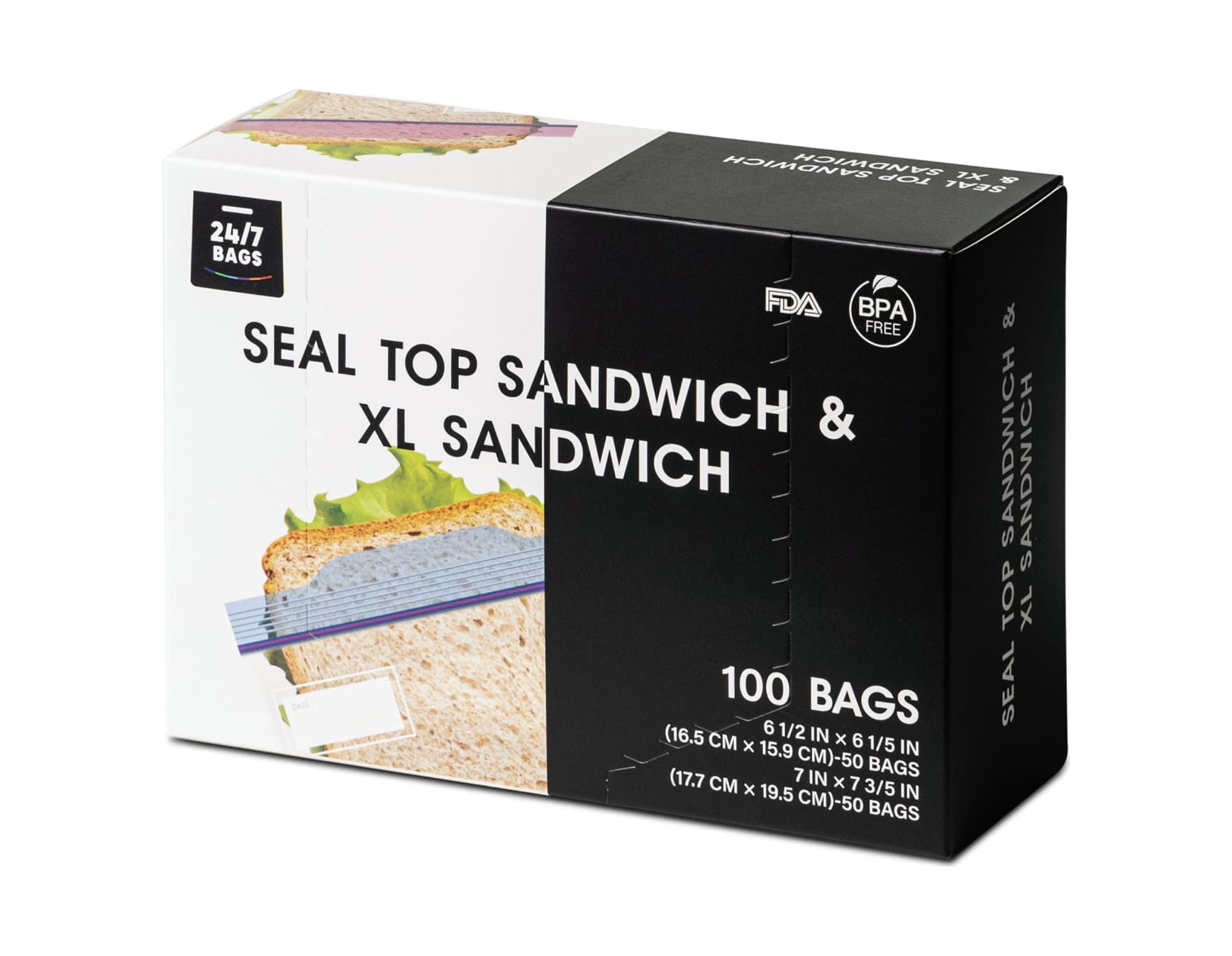 100 Count, Sandwich & XL Sandwich Bags, Easy Open Tabs, Food Grade ...