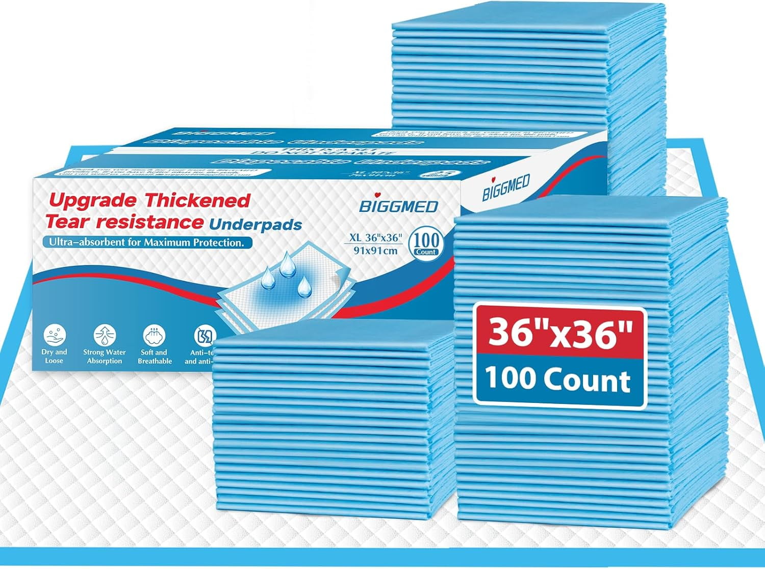 100 Count Tear-Resistant Disposable Bed Pads 36" x 36" Super Absorbent ...