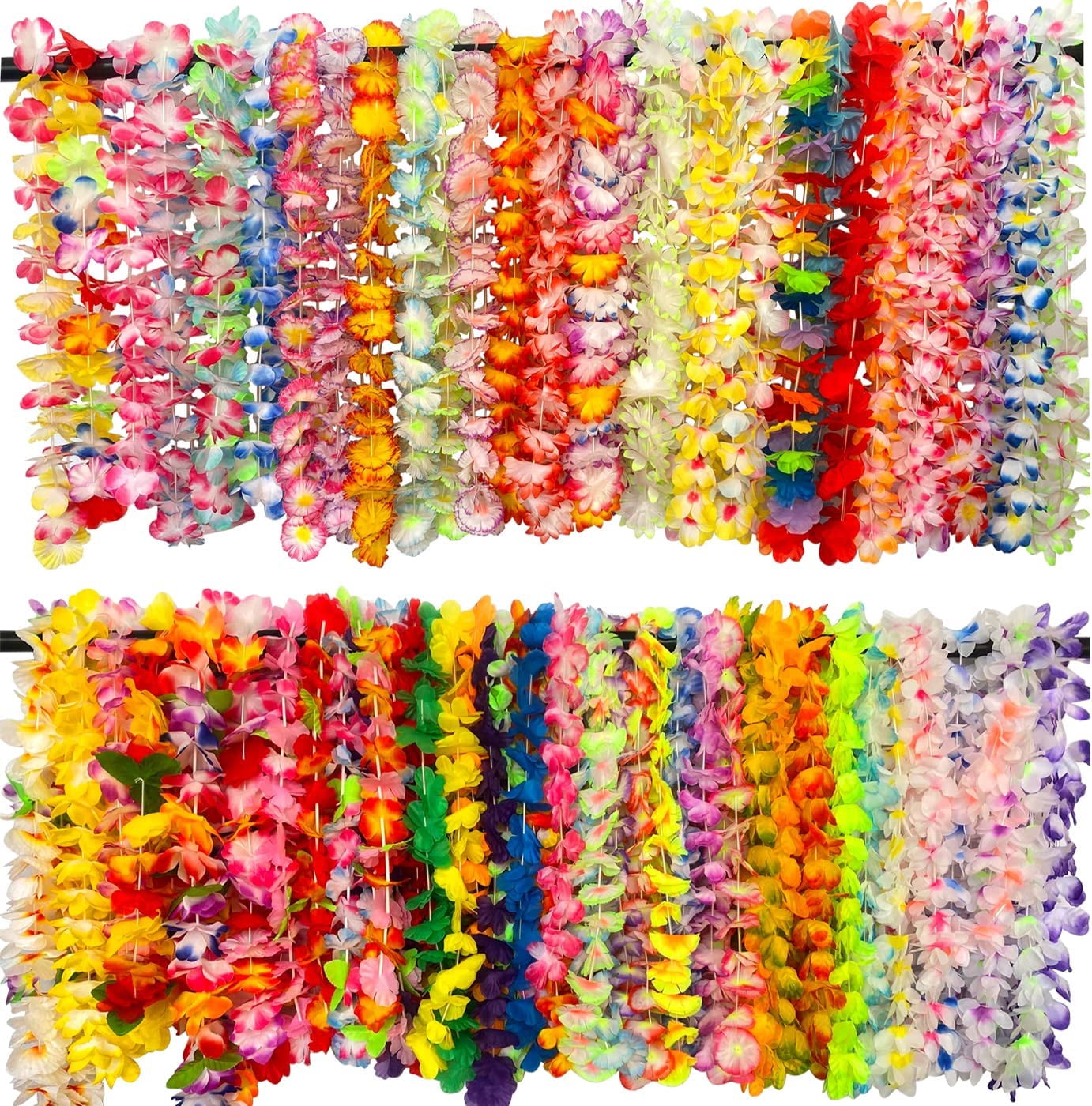 100 Count Tropical Flower Leis for Luau Party Decorations - Bulk Bulk ...