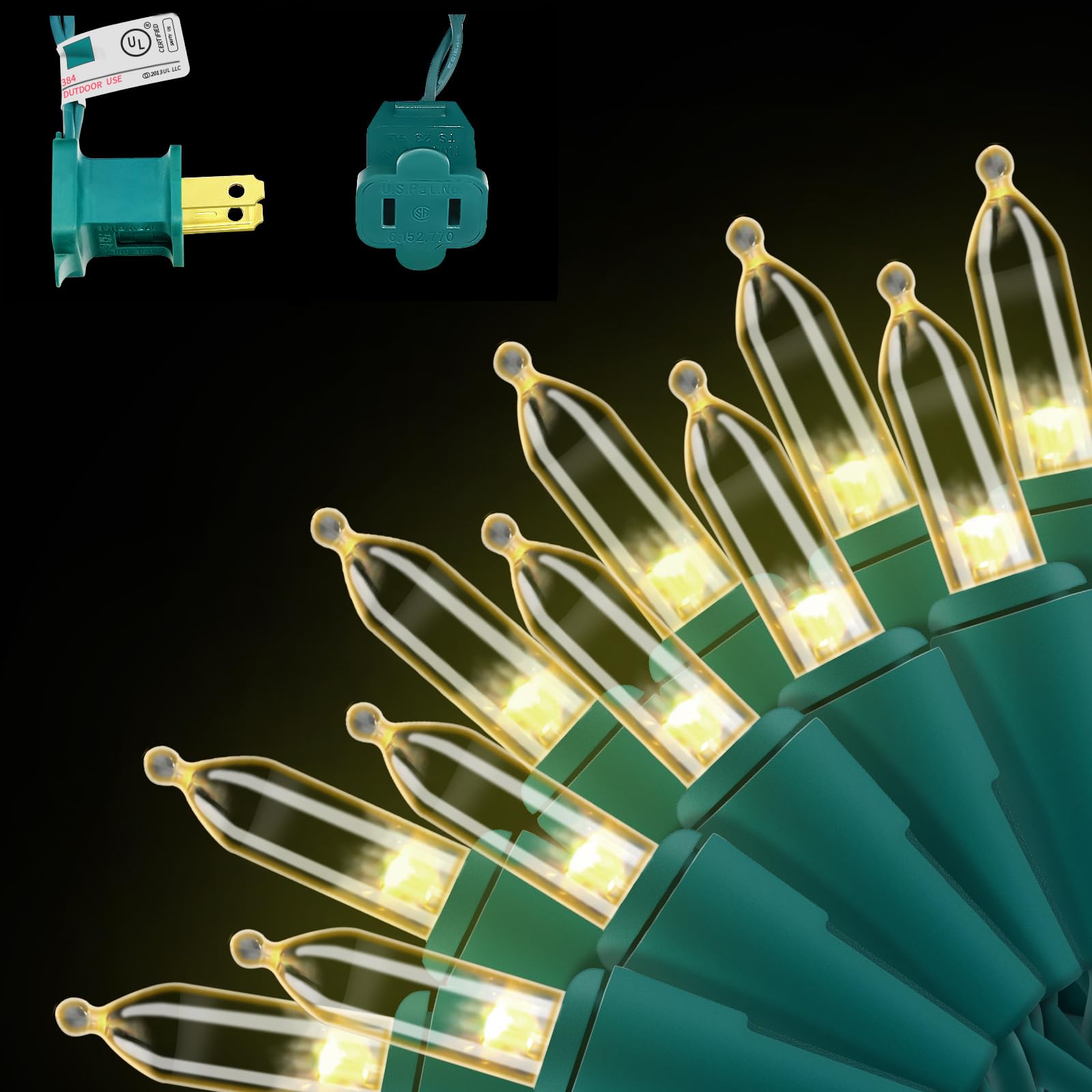 100-Count Warm White LED Christmas String Lights, 35 Ft Green Wire, UL ...
