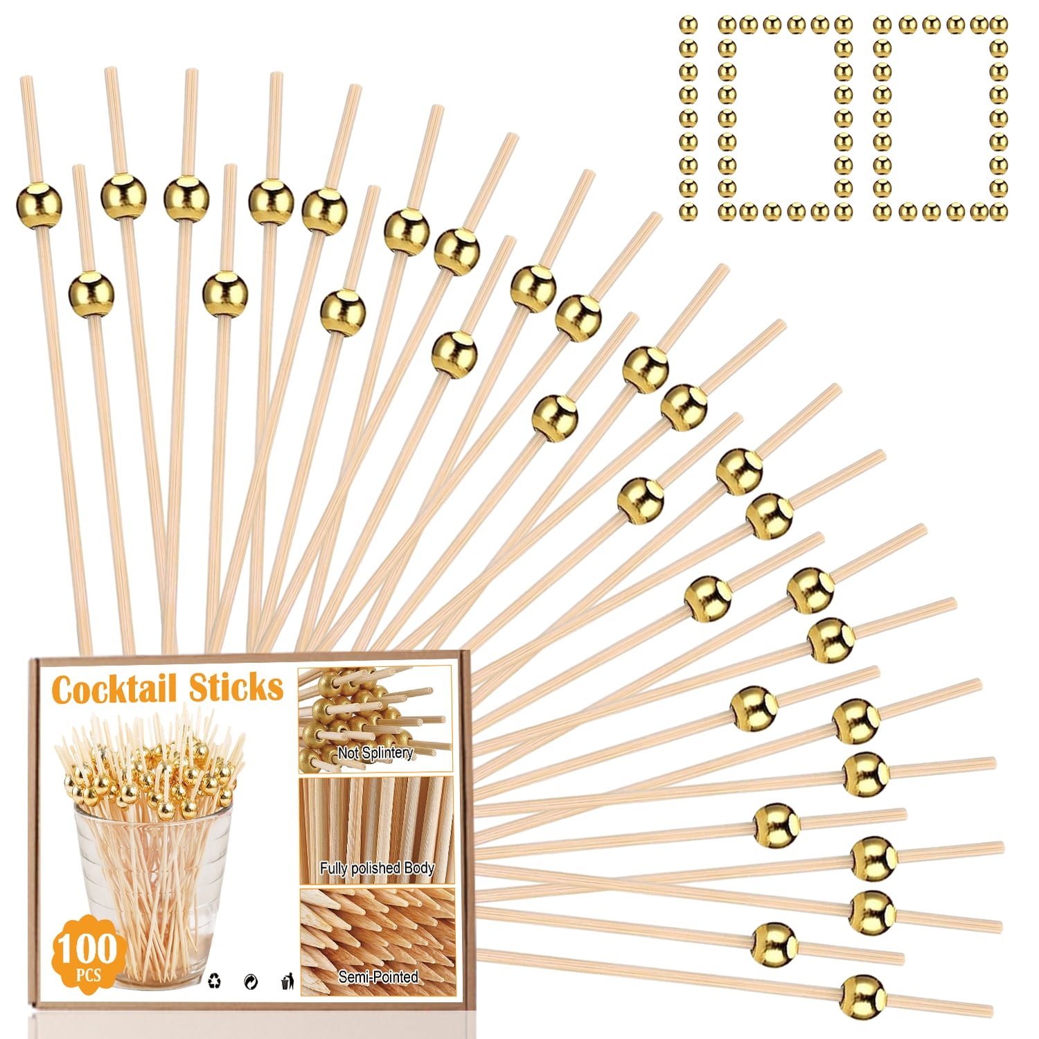 100 Counts Long Toothpicks for Cocktails Appetizers Fruits Desserts ...