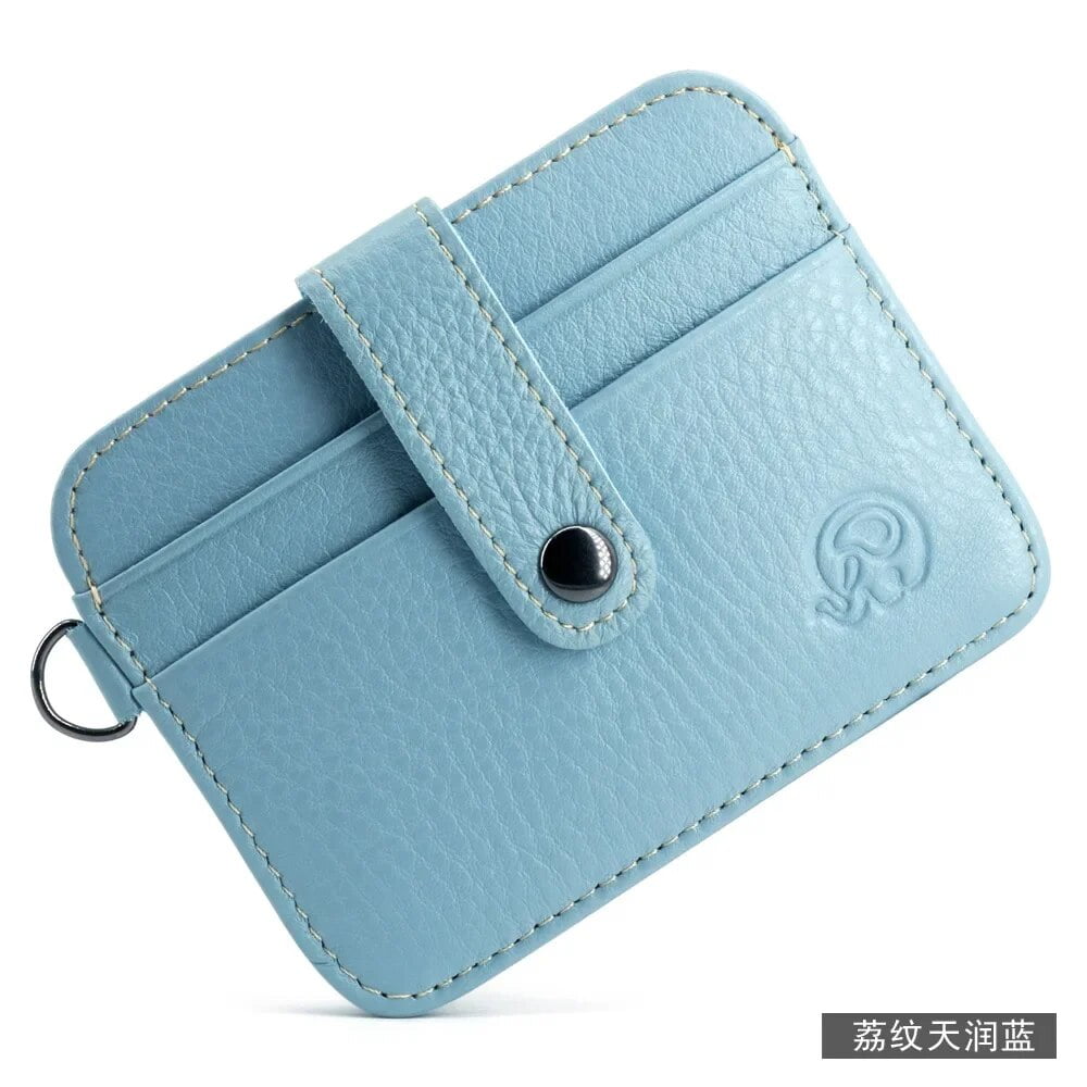 100% Cowhide Leather Credit Card Holder Women Men Mini Slim Wallets ...