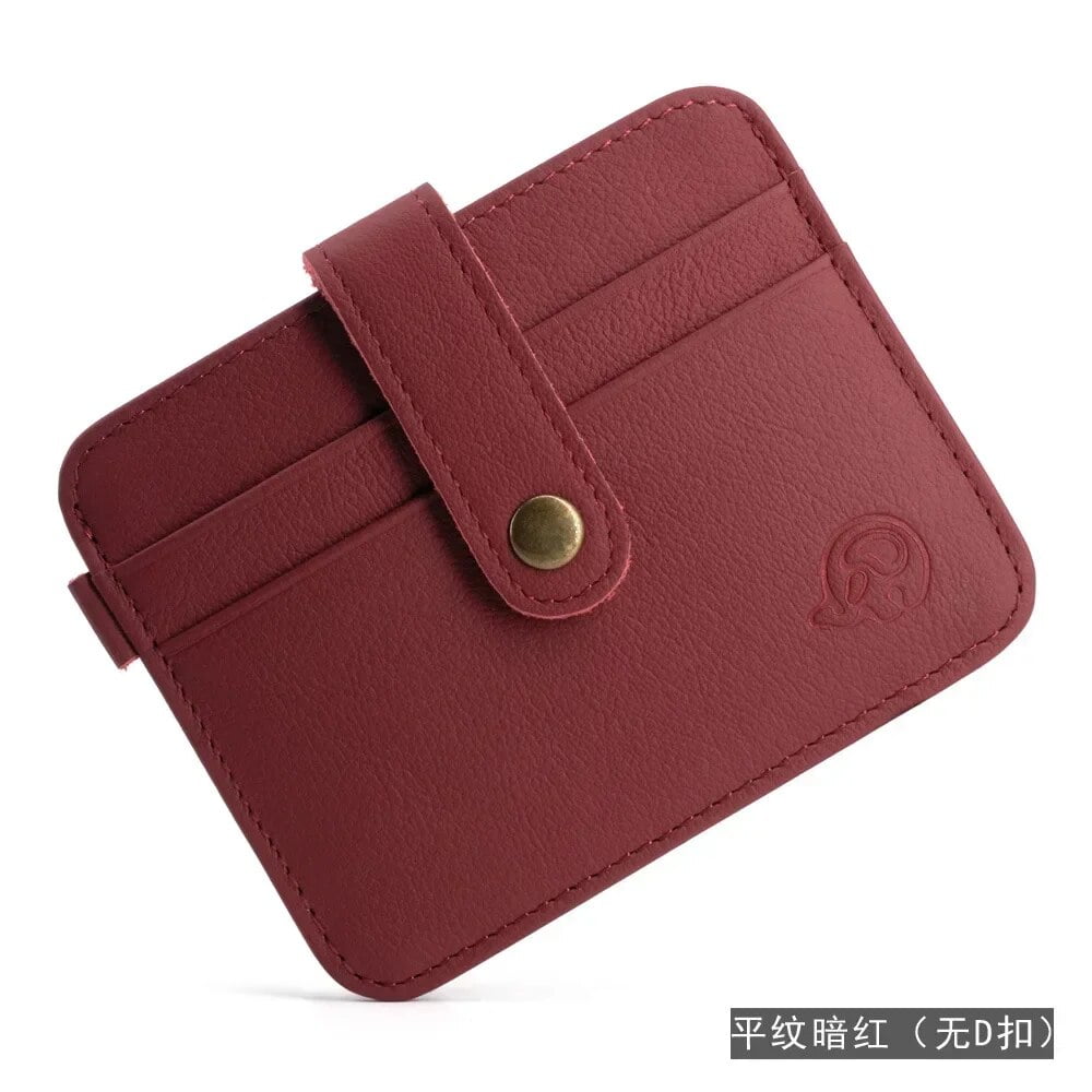 100% Cowhide Leather Credit Card Holder Women Men Mini Slim Wallets ...