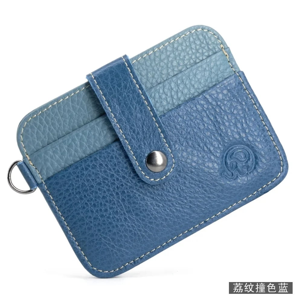 100% Cowhide Leather Credit Card Holder Women Men Mini Slim Wallets ...