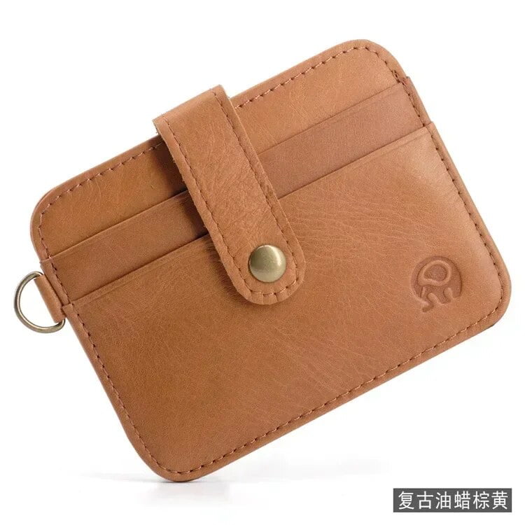 100% Cowhide Leather Credit Card Holder Women Men Mini Slim Wallets ...