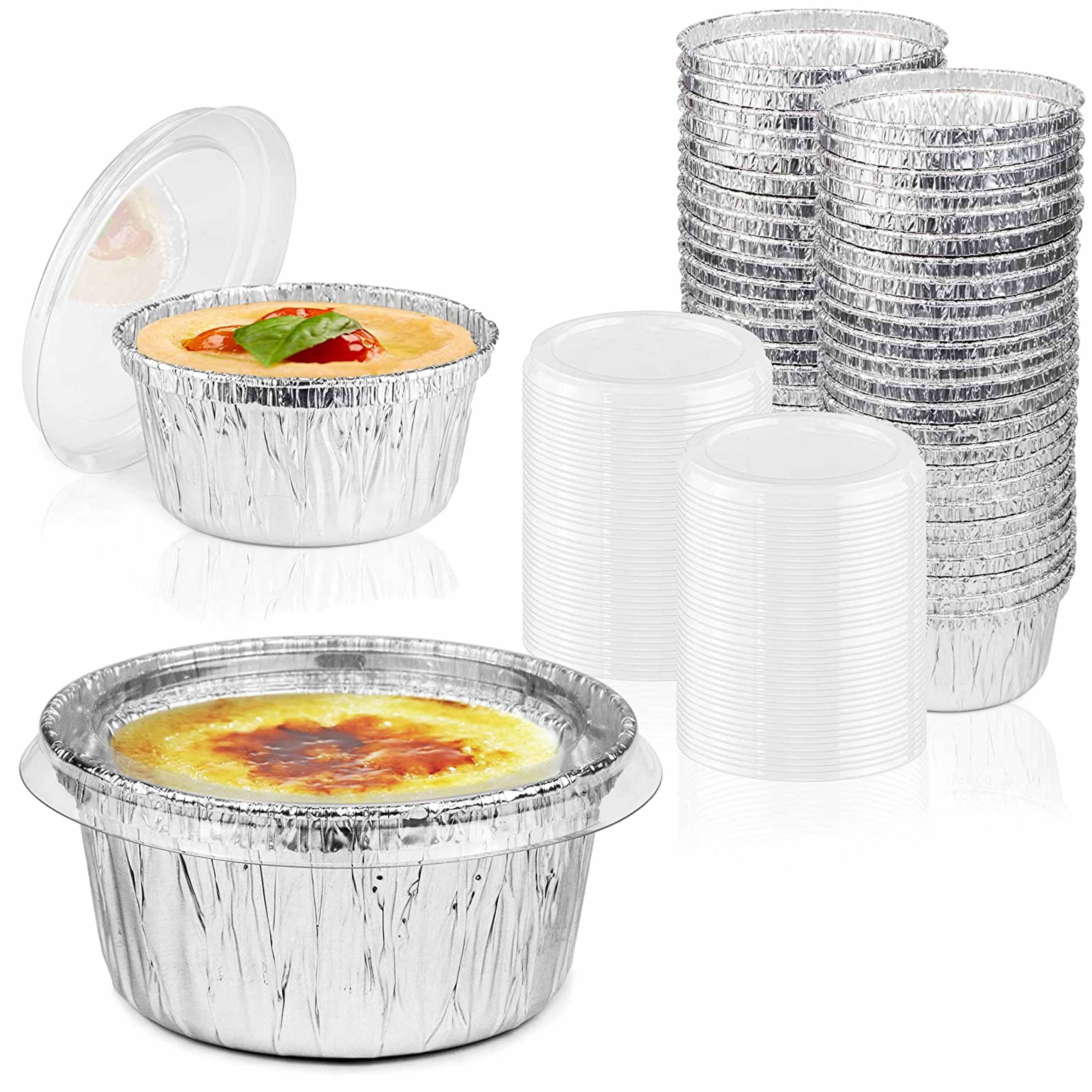 100 Ct 4oz Disposable Ramekin Aluminum Foil Baking Cups With Clear Lids ...