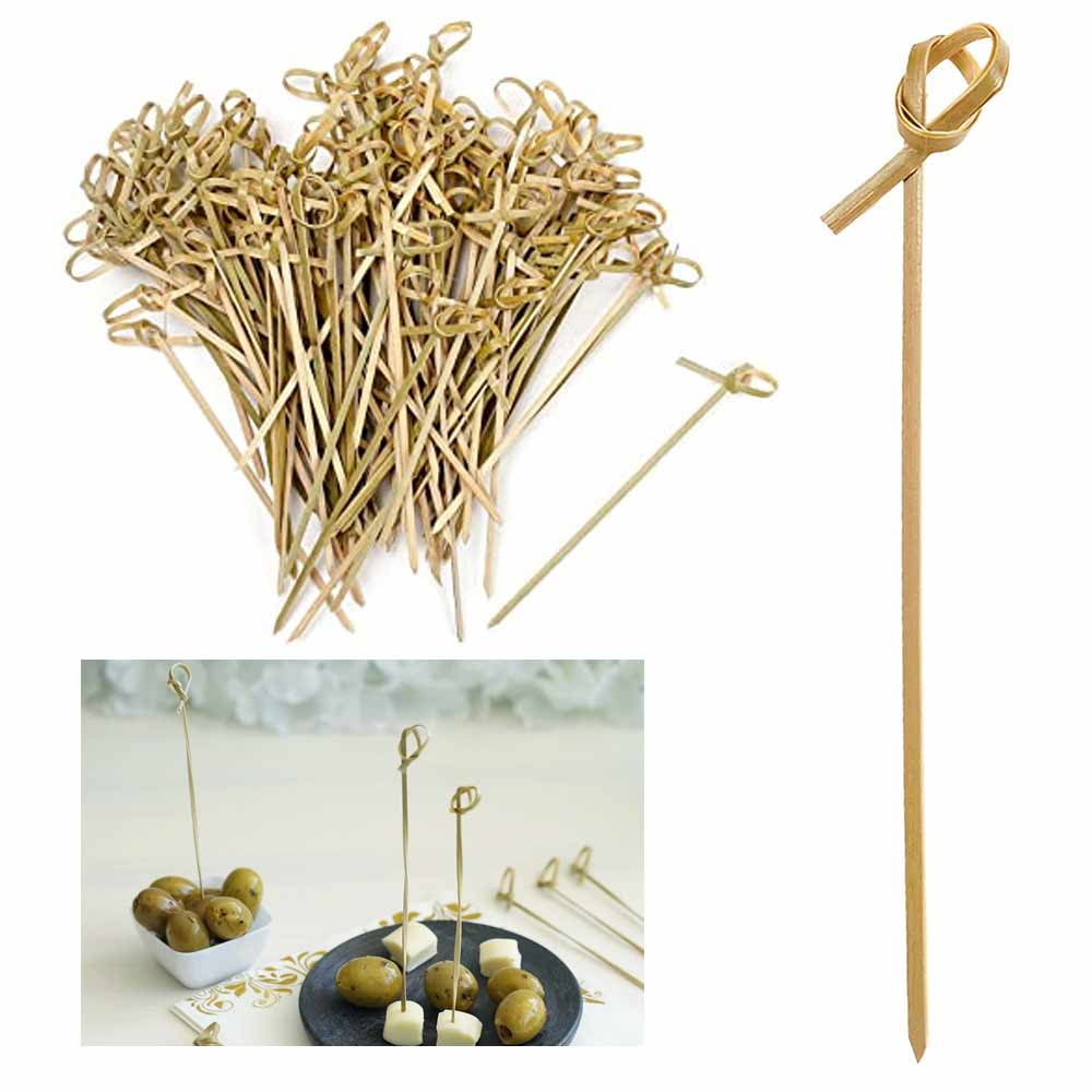 100 Ct Bamboo Knotted Skewers Disposable Cocktail Party Sticks With ...