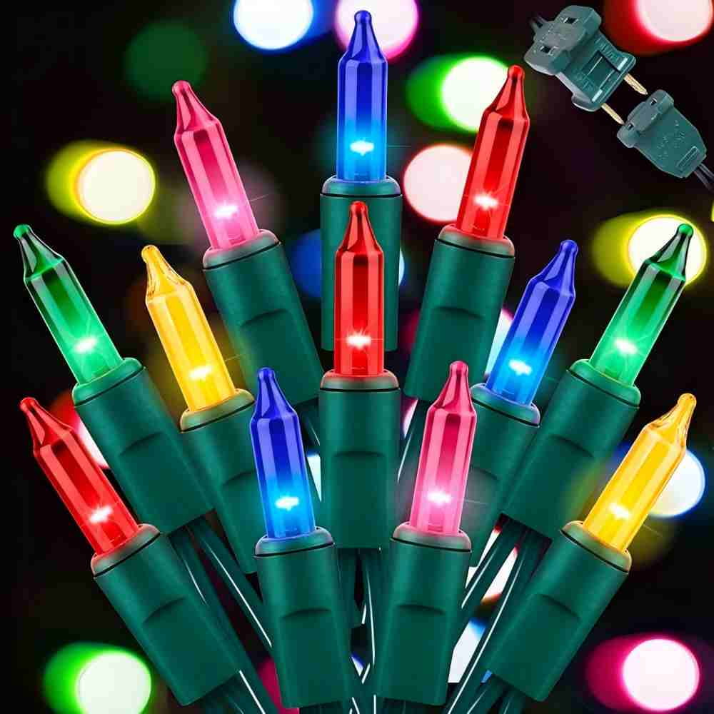 100 Ct. Multi-Color Christmas Tree Lights with Green Wire - 20Ft Mardi ...