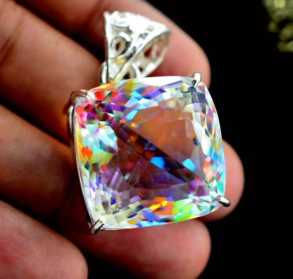 100 Ct+ Rare Mystic Topaz Multi Color 925 Solid Silver Pendant Gemstone ...