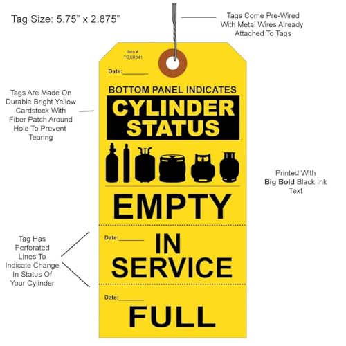 100 Cylinder 3 Part Status Tags -Empty, in Service, Full. Tags are ...
