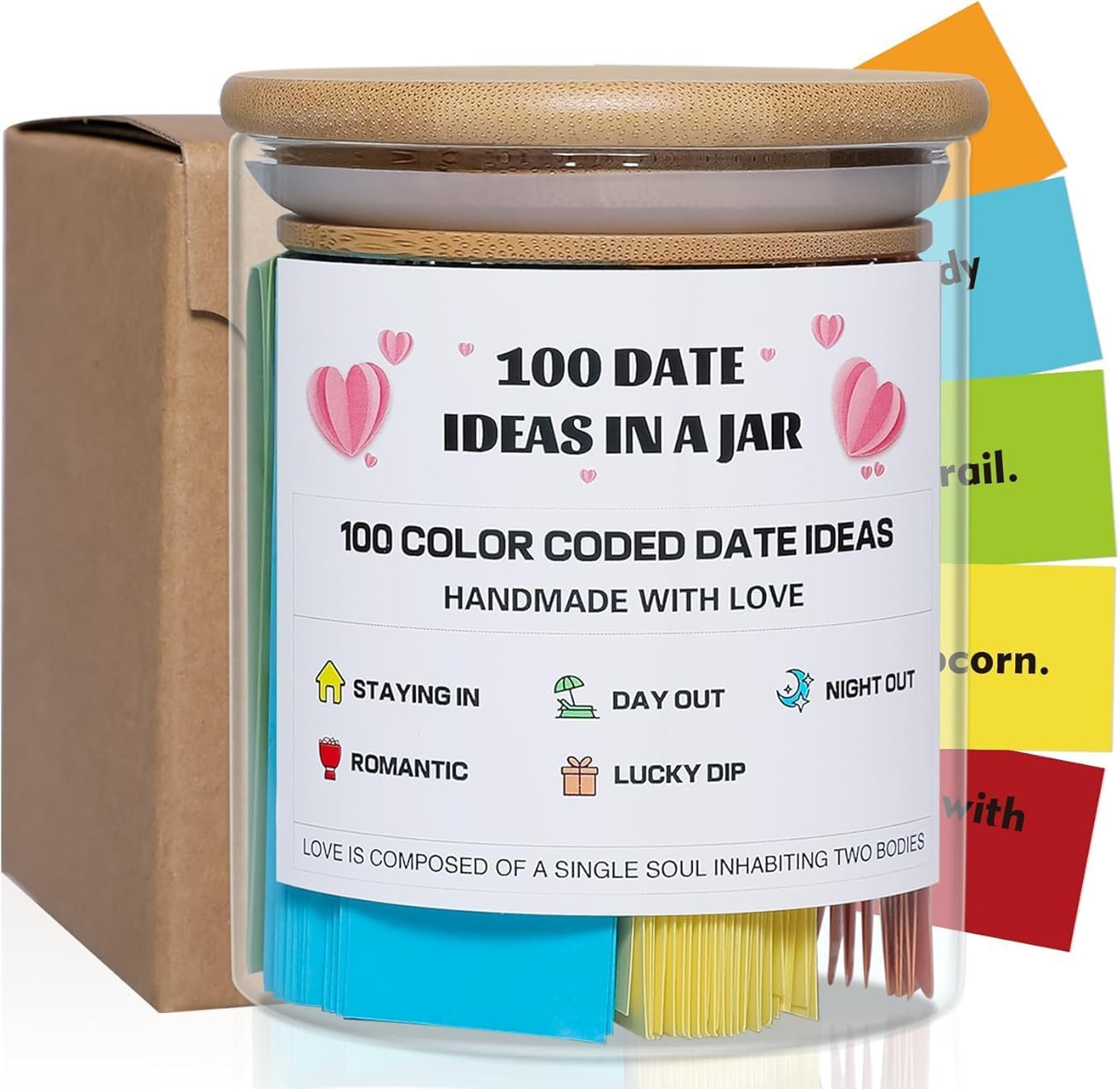 100 Date Ideas In A Jar Color Coded Date Ideas, Fun Date Night Cards ...