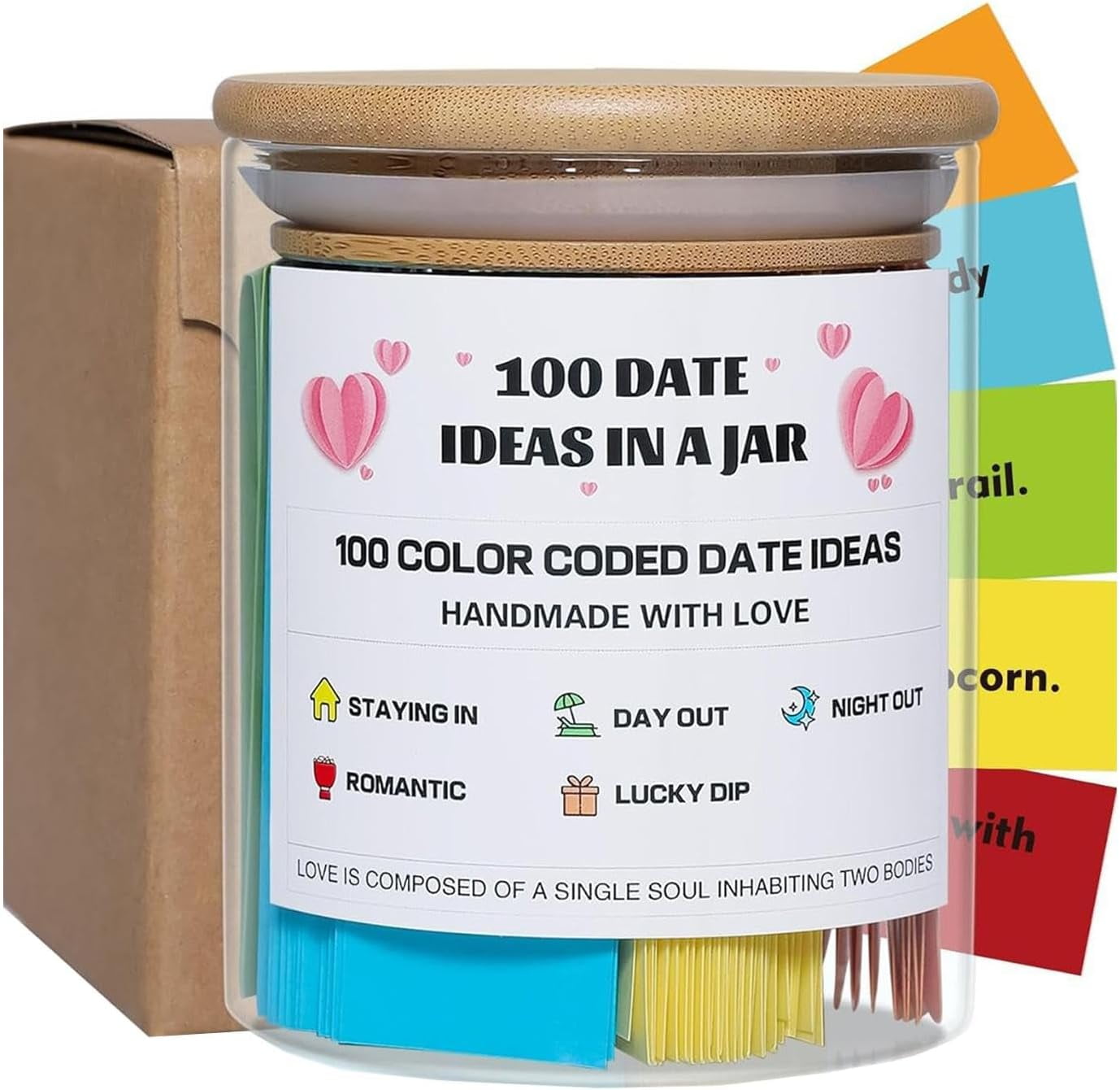 100 Date Ideas In A Jar, Date Night Game Jar, Color Coded Date Jar, Creative Date Night Ideas ...