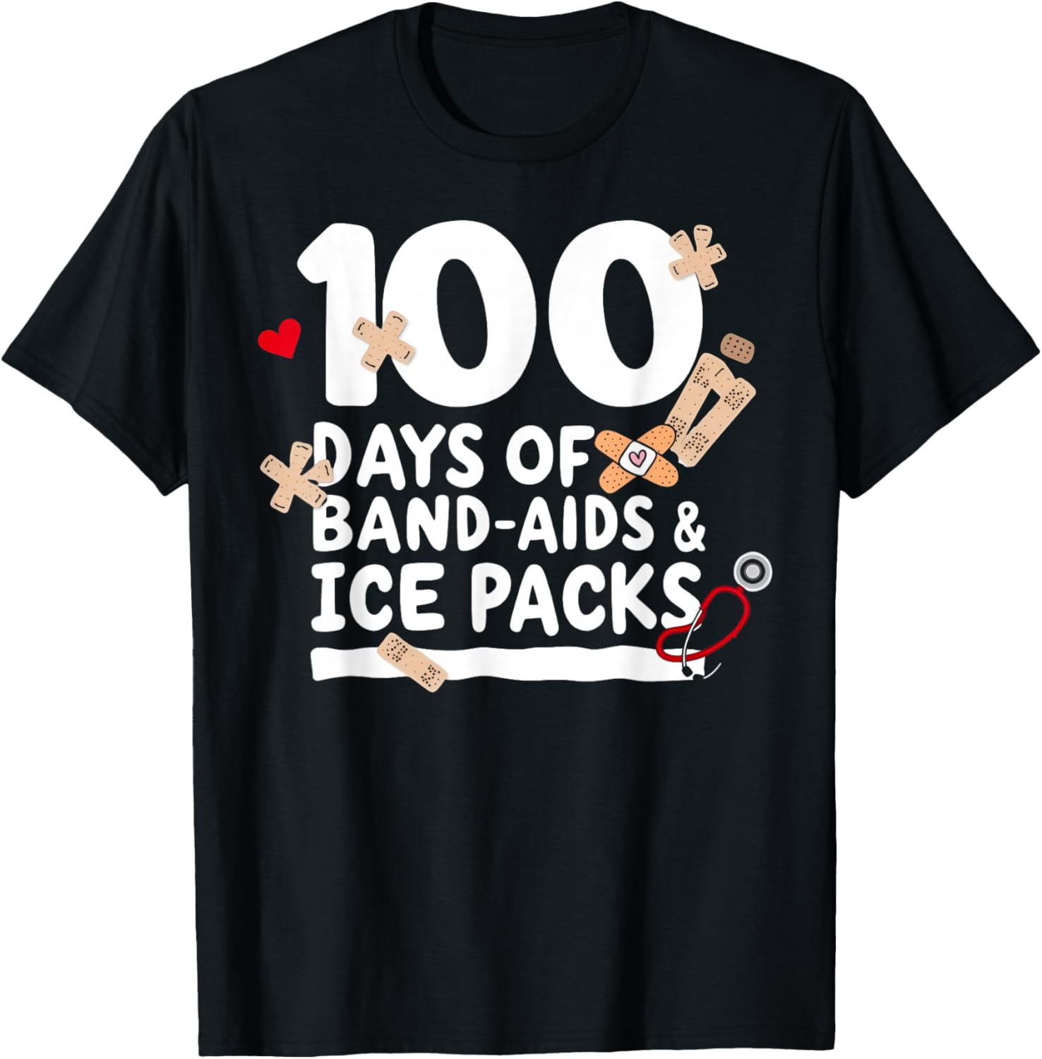 100 Days Band Aids & Ice Packs Nurse 100 Days of School Adult T-shirt ...
