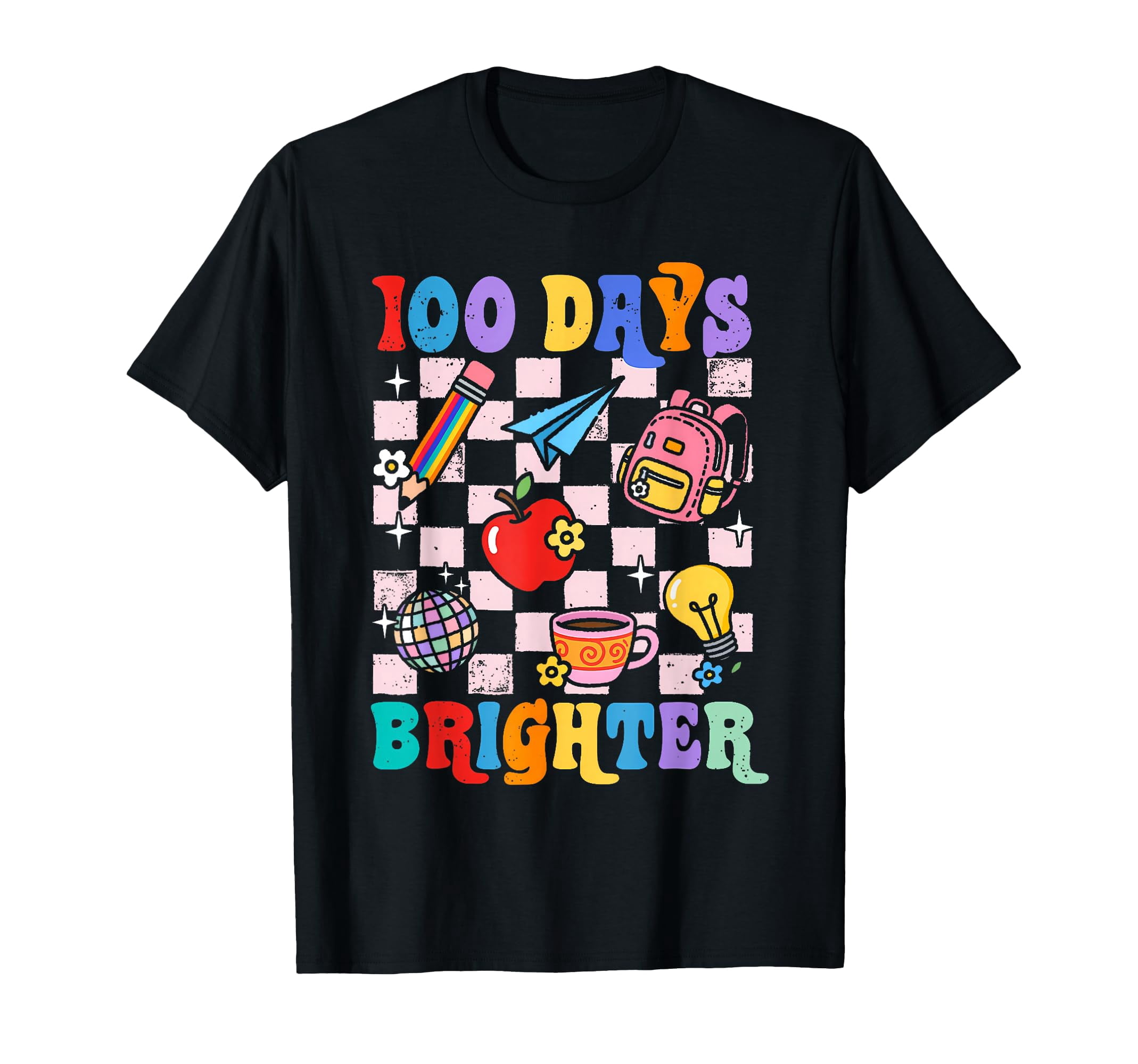 100 Days Brighter 100th Day of School T-Shirt with Colorful Icons on ...