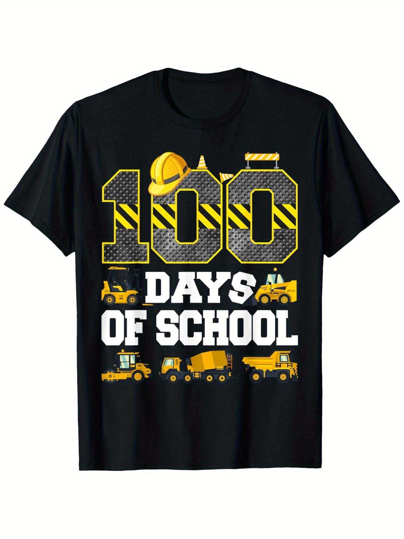100 Days Campus Construction Vehicle Pattern Boys T-Shirt - 100% Cotton ...