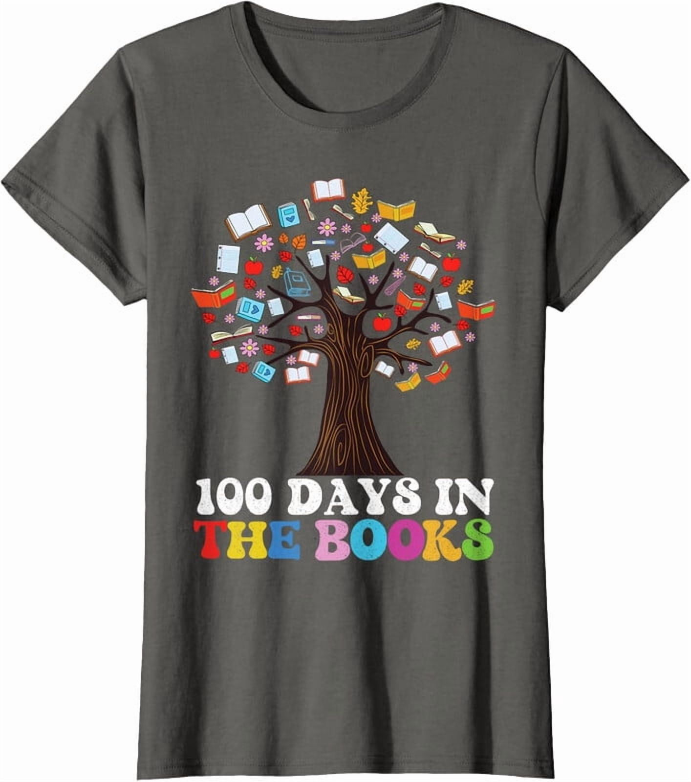 100 Days In The Books Reading Teacher Cute School Ladies' Crewneck T ...