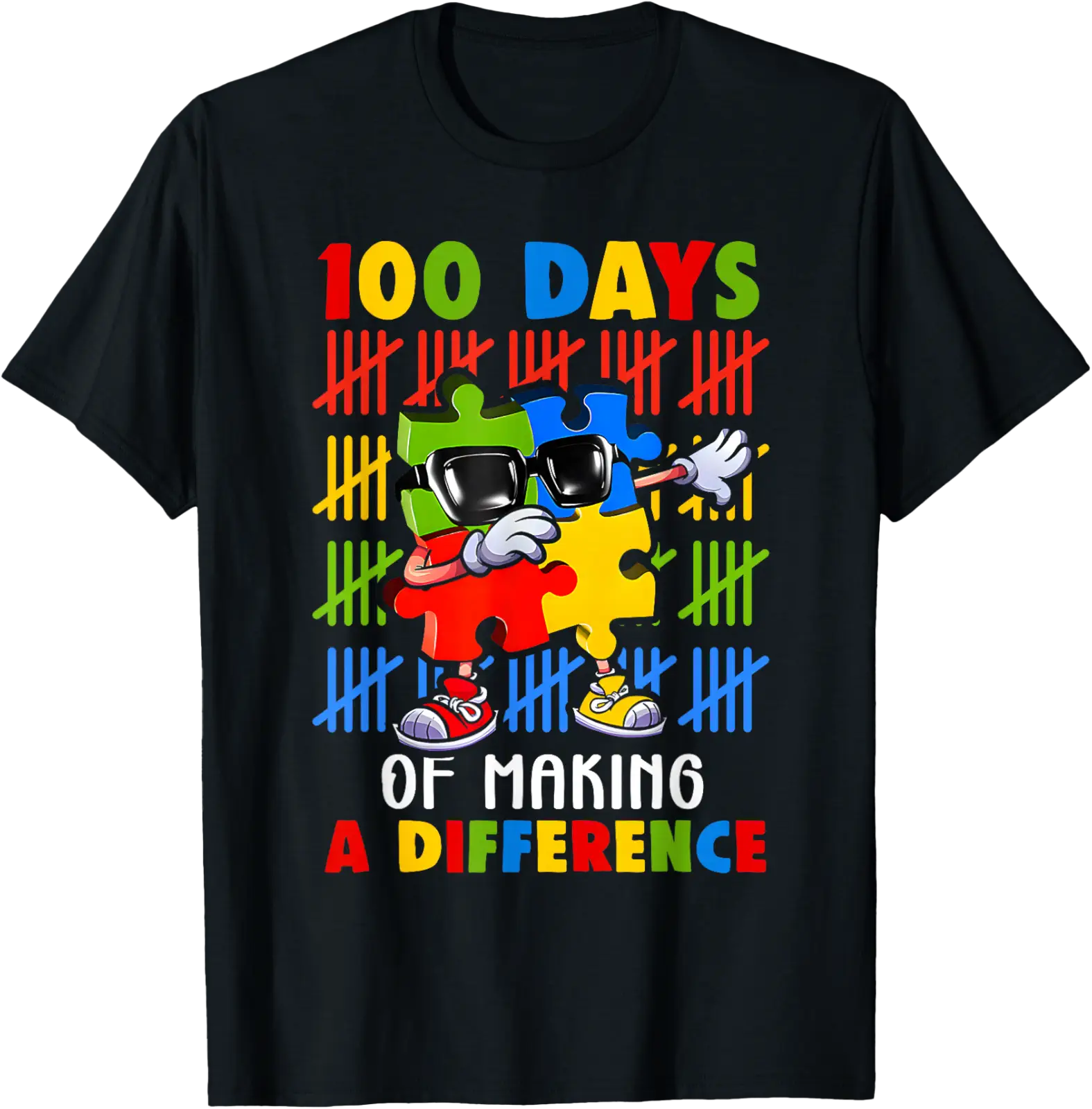 100 Days Of Difference Autism Awareness 100Th Day Of School T-Shirt ...