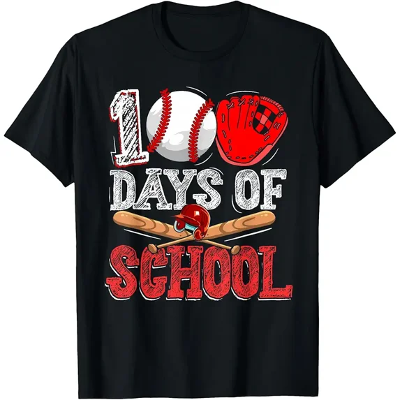 100 Days Of School Baseball 100th Day Student Kids Boys T-Shirt ...