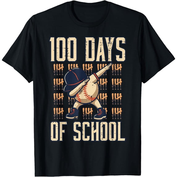 100 Days Of School Baseball Dab 100th Day Toddler T-Shirt with Cartoon ...