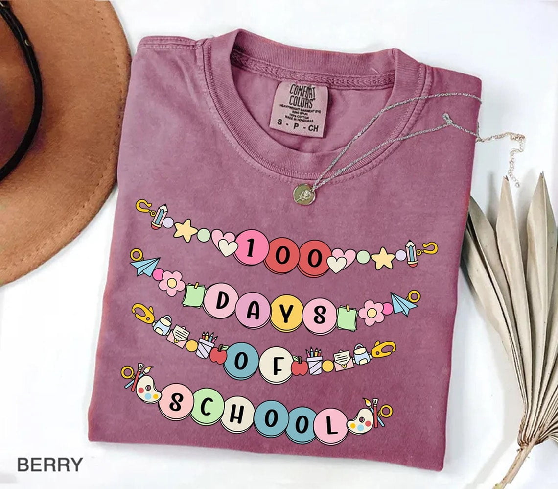 100 Days Of School Bracelet Teacher Celebration Student Outfit T-Shirt ...
