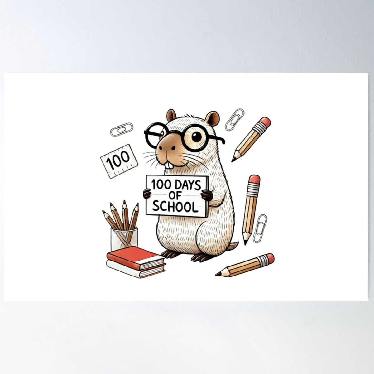 100 Days Of School. Capybara. Poster Wall Art, Modern Wall Decor For ...