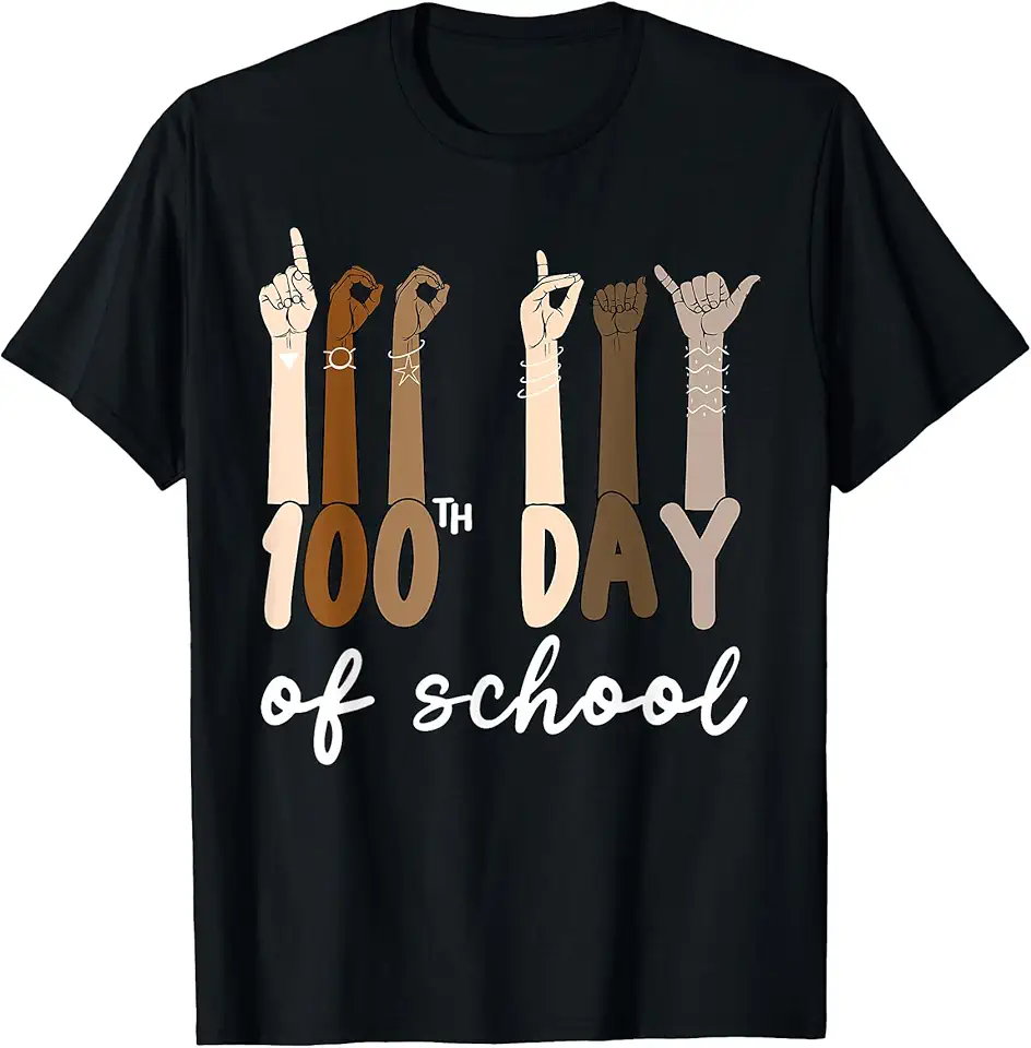 100 Days Of School Hand Sign Language Teachers ASL Boys Girl T-Shirt ...