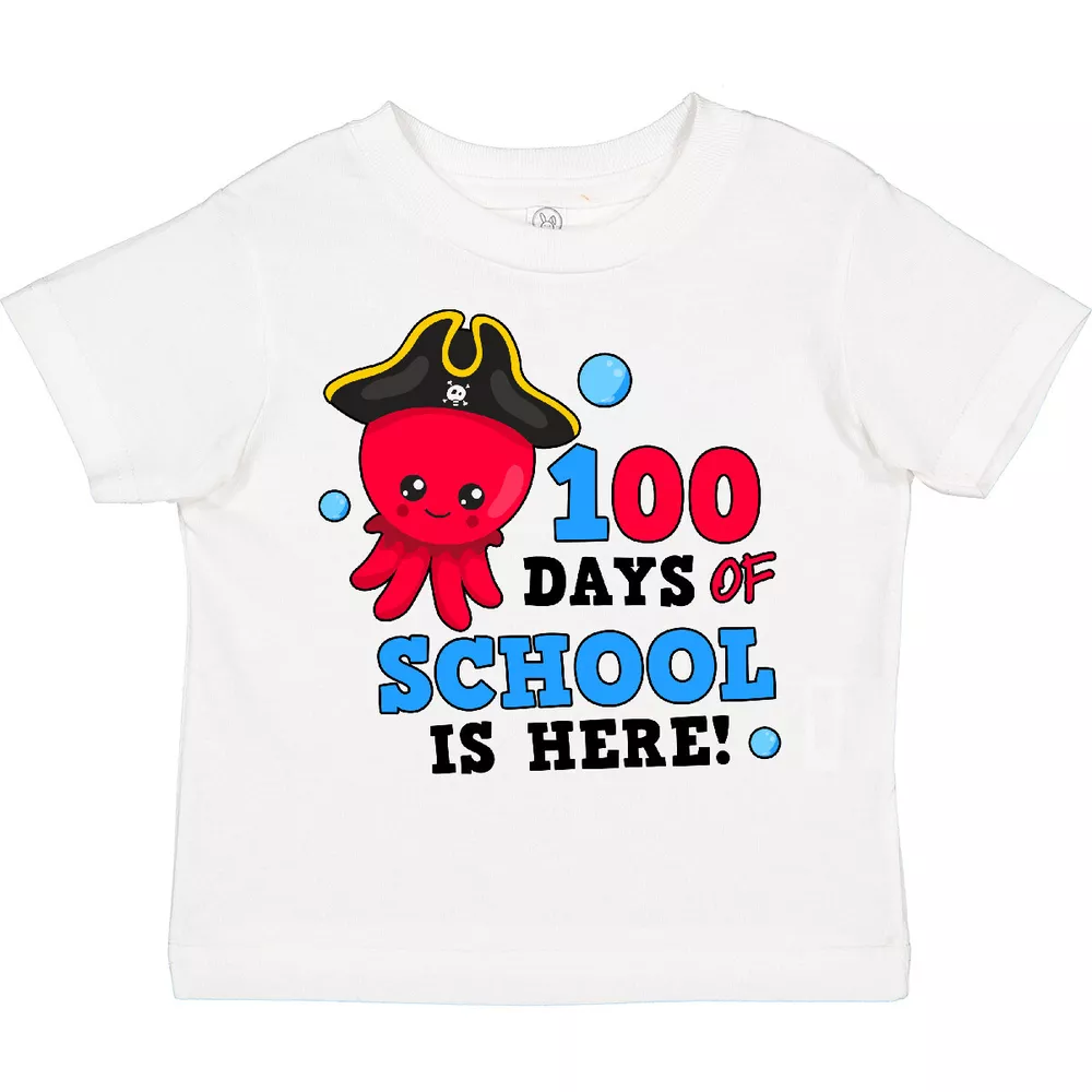 100 Days Of School Is Here With Cute Octopus Toddler T-Shirt 100Th Day ...
