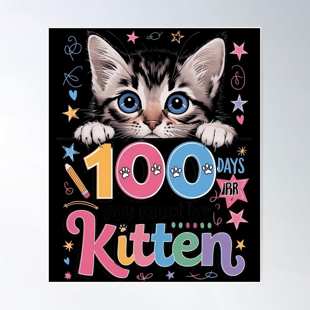 100 Days Of School Kitten Cat Poster Wall Art, Modern Wall Decor For ...