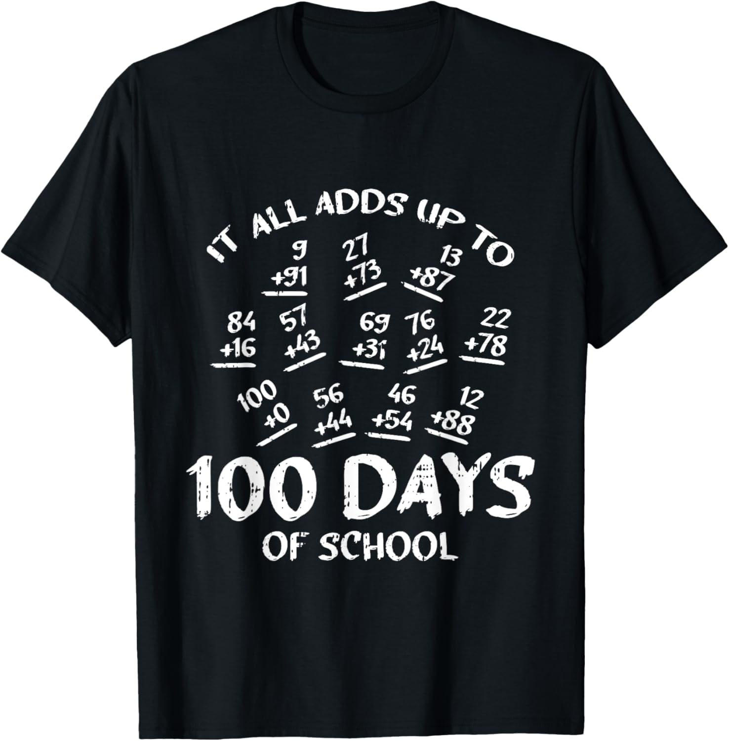 100 Days Of School Math Addition Cool Teacher Student Gifts T-ShirtMen's and women's gift, black ...