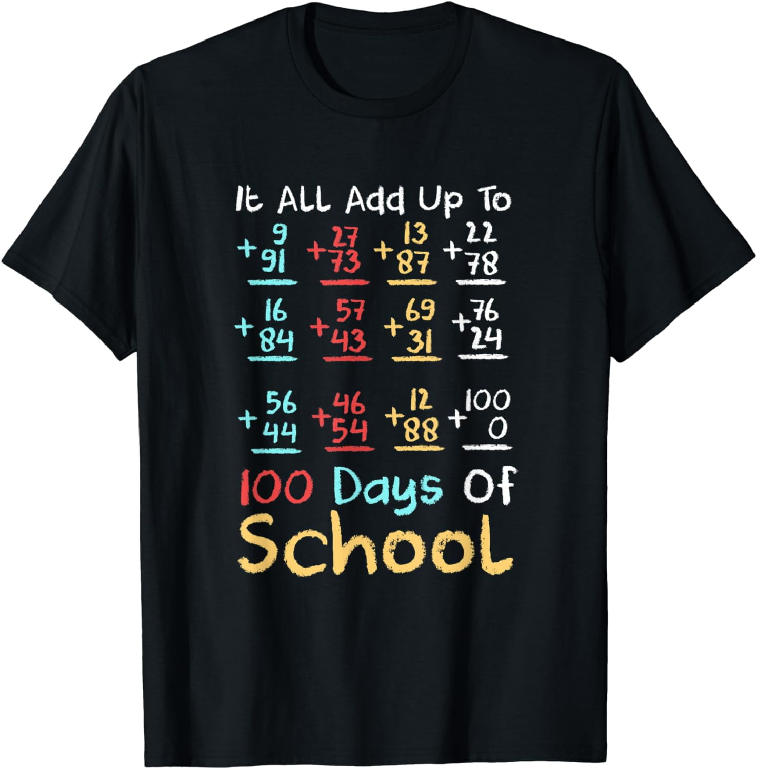 100 Days Of School Math Addition Cool Teacher Student T-Shirt - Walmart.com