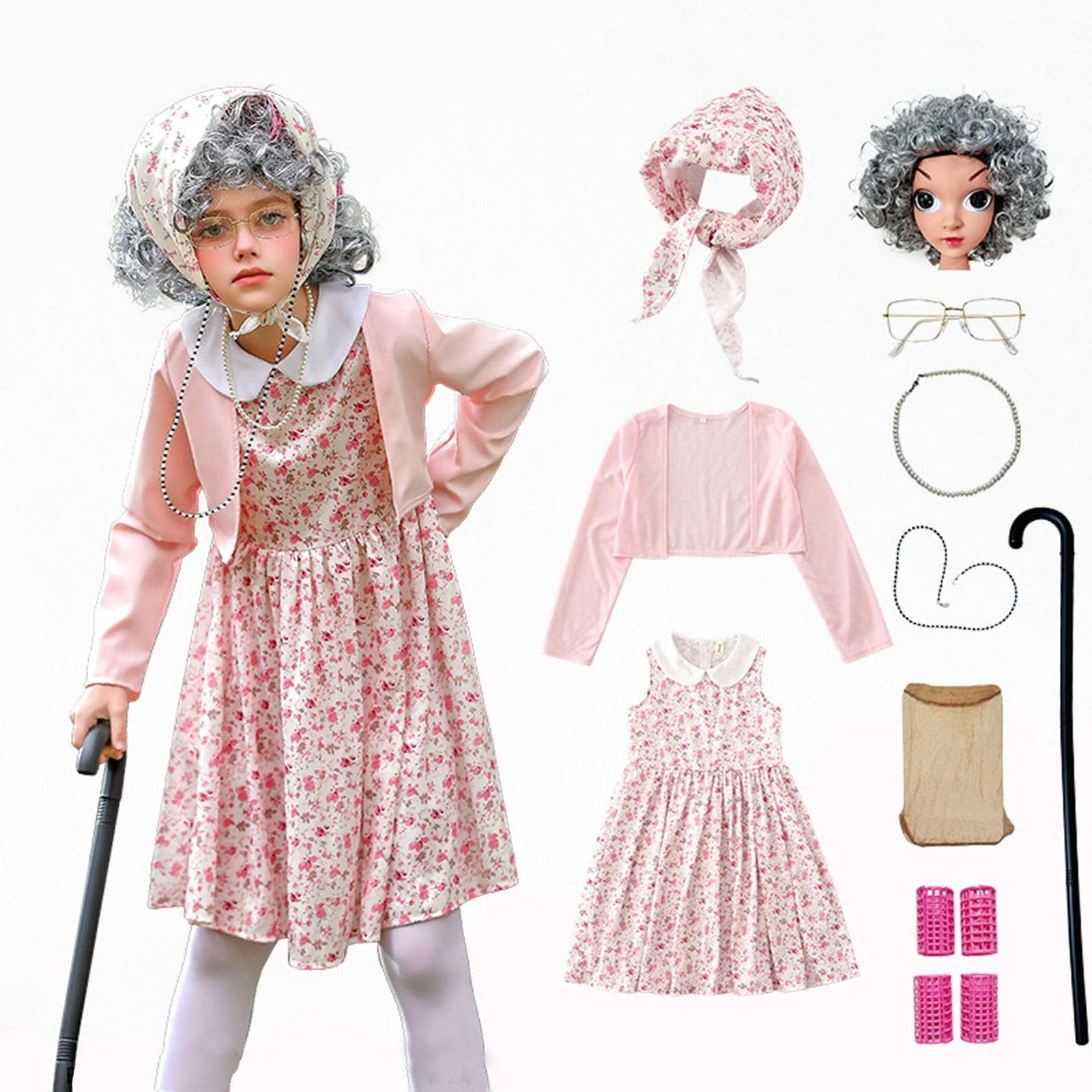 100 Days Of School Outfit for Girls, Old Lady Costume for Kids, Granny ...