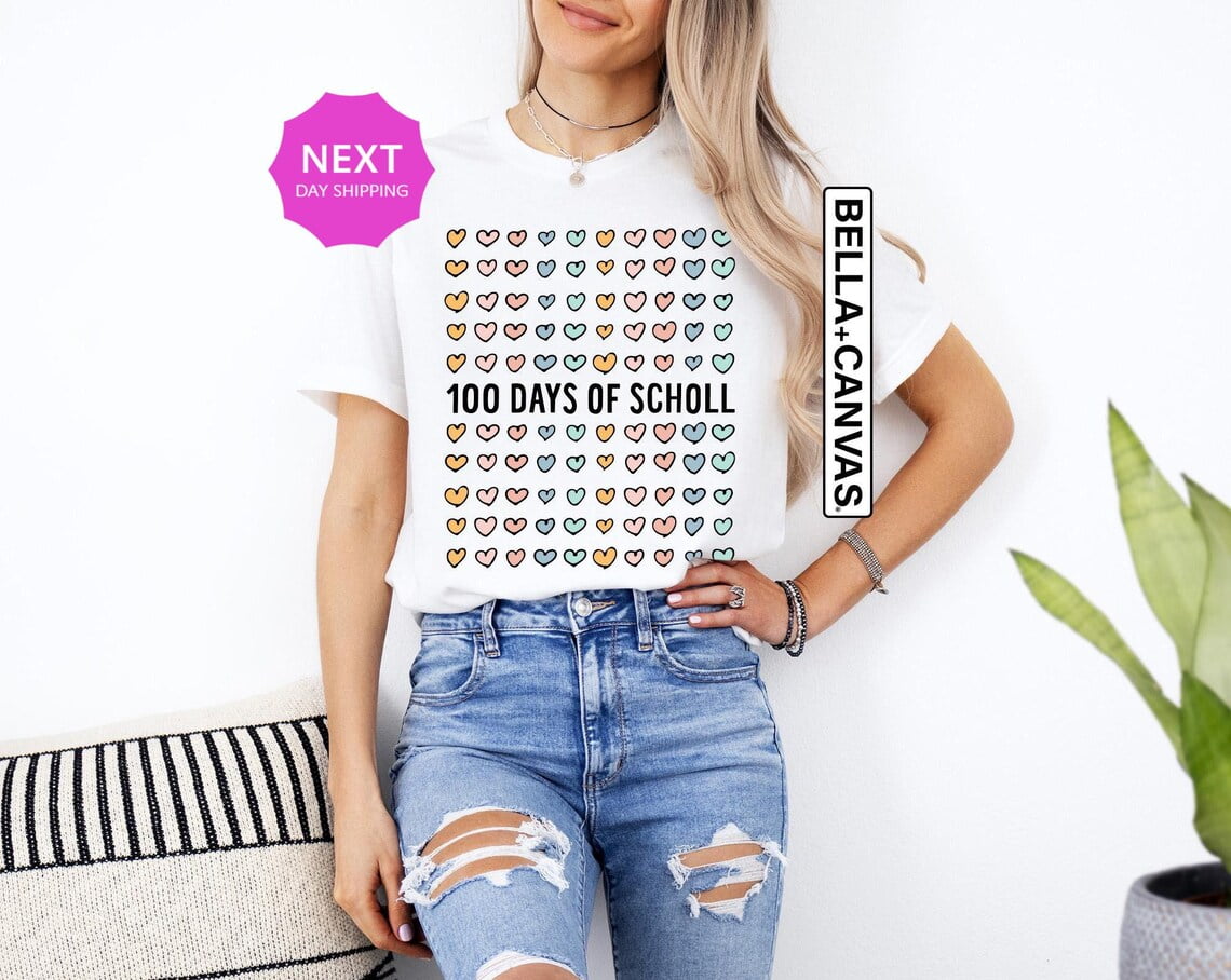 100 Days Of School Shirt, 100Th Day Of School, 100 Days Of Hearts Shirt ...