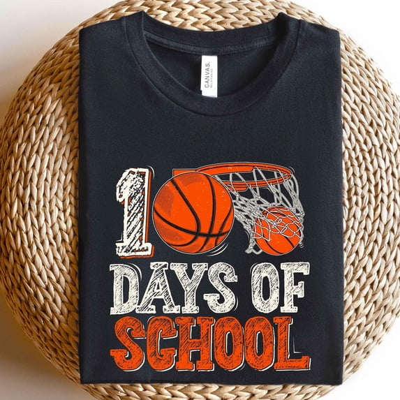 100 Days Of School Shirt Basketball Theme Elementary Student Gift Tee ...