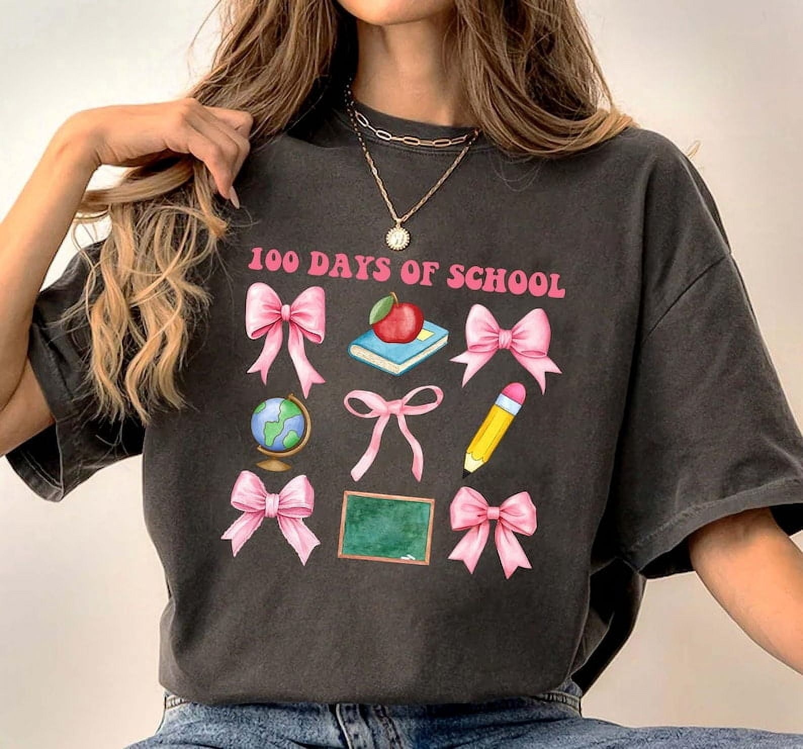 100 Days Of School Sweatshirt, Coquette 100Th Day Of School Teacher ...