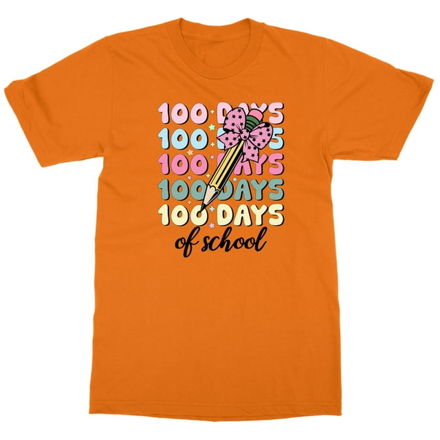 100 Days Of School Tee - Coquette Bow 100th Day Unisex T-Shirt (Orange ...