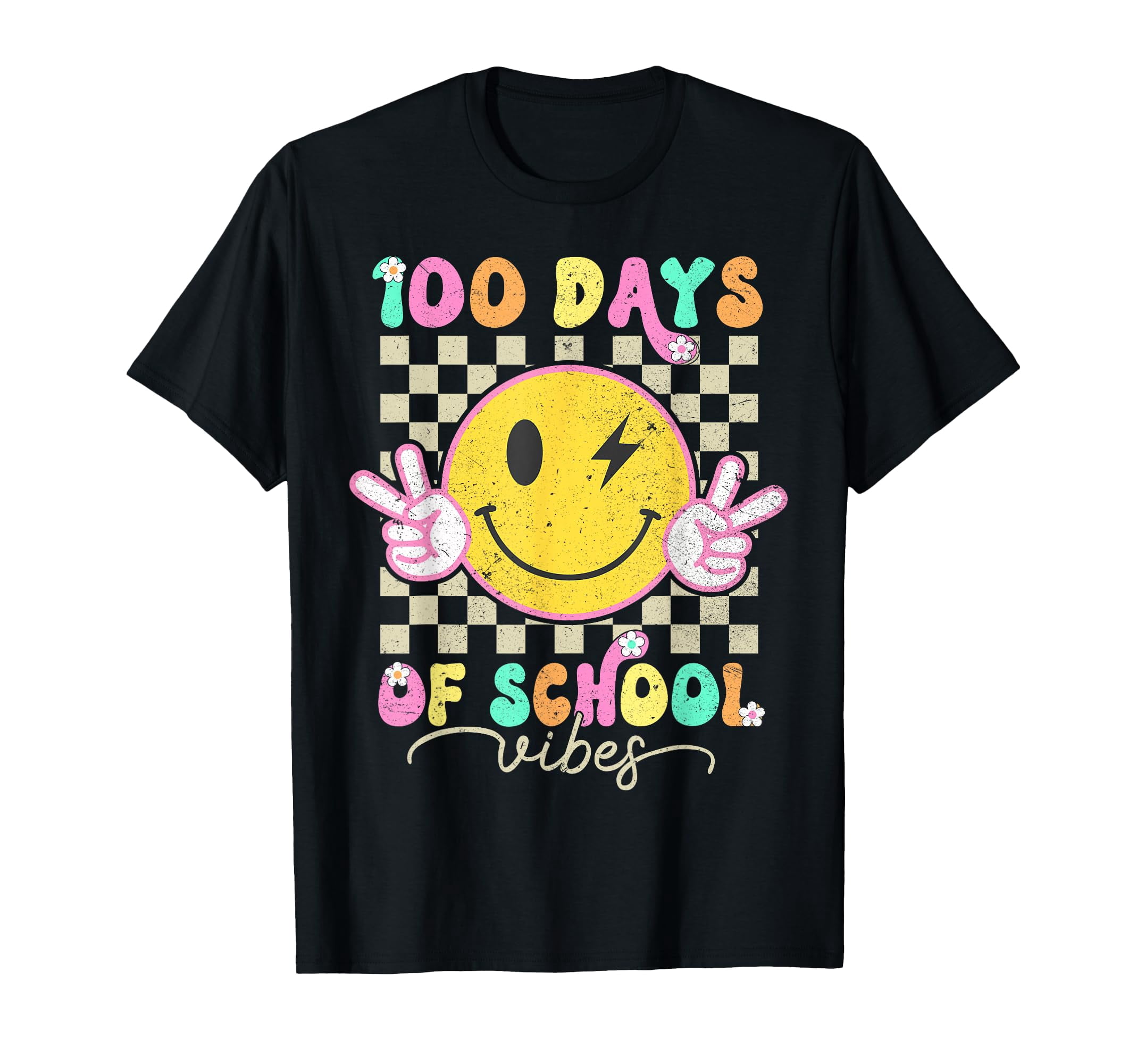 100 Days Of School Vibes Groovy Smile Face T-Shirt with Colorful ...