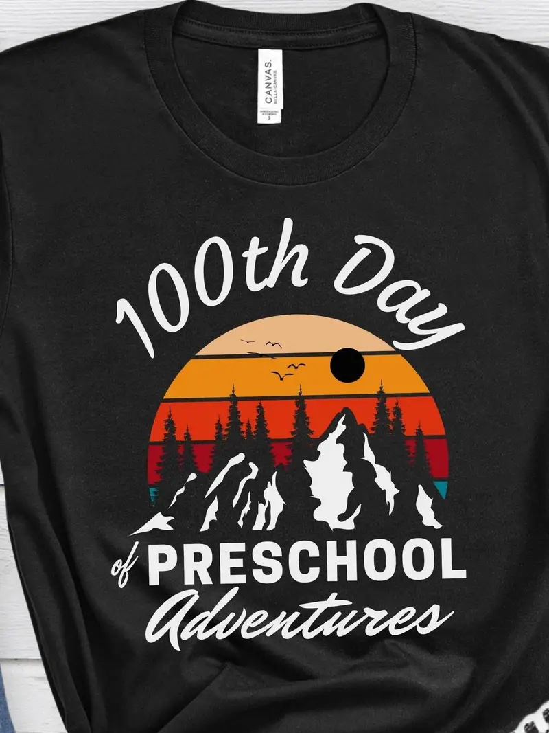 100 Days Preschool Teacher Nature Adventure Women Short Sleeve Cotton T ...