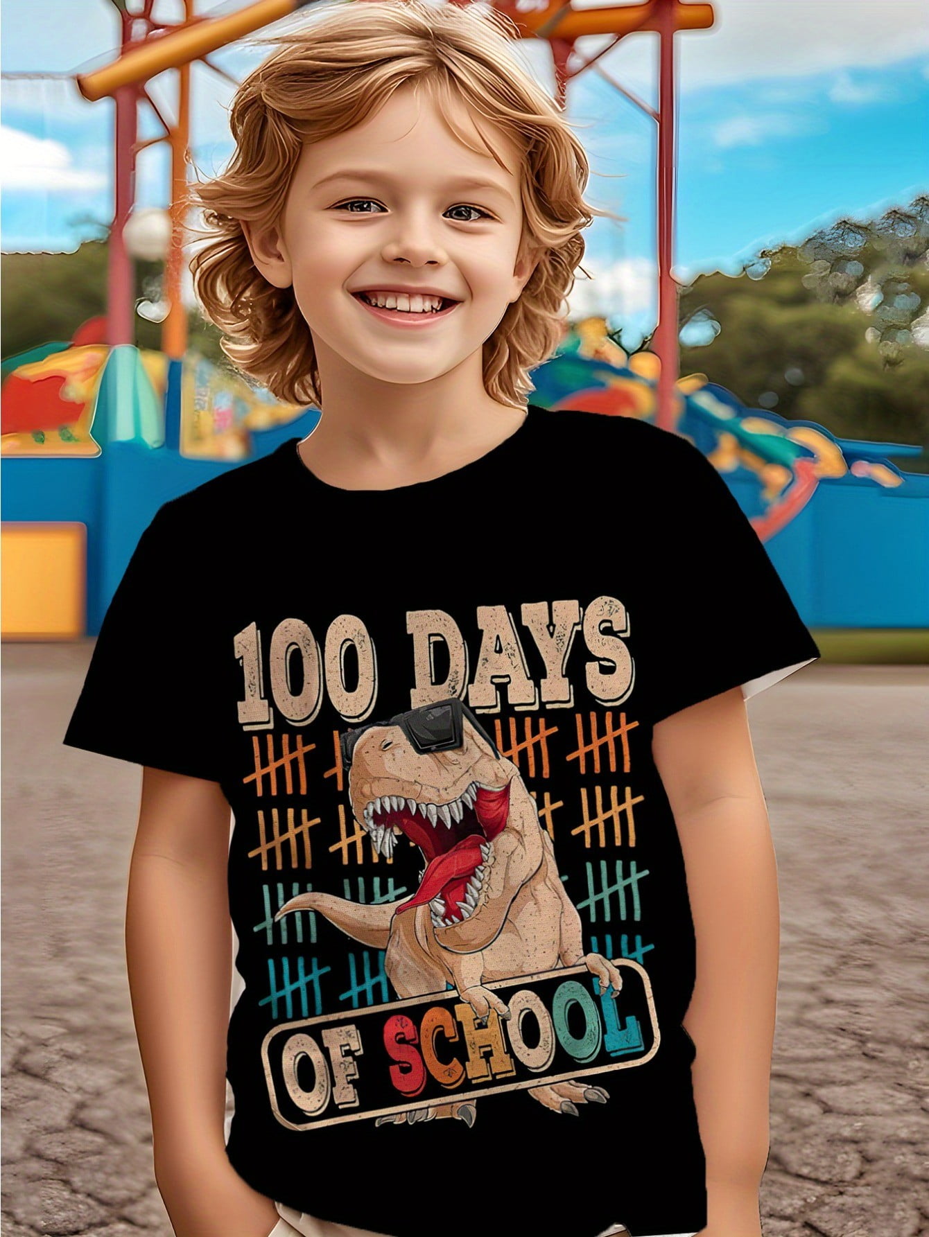 100 Days of School Dinosaur T-Rex Print Boys' T-Shirt - Regular Fit ...
