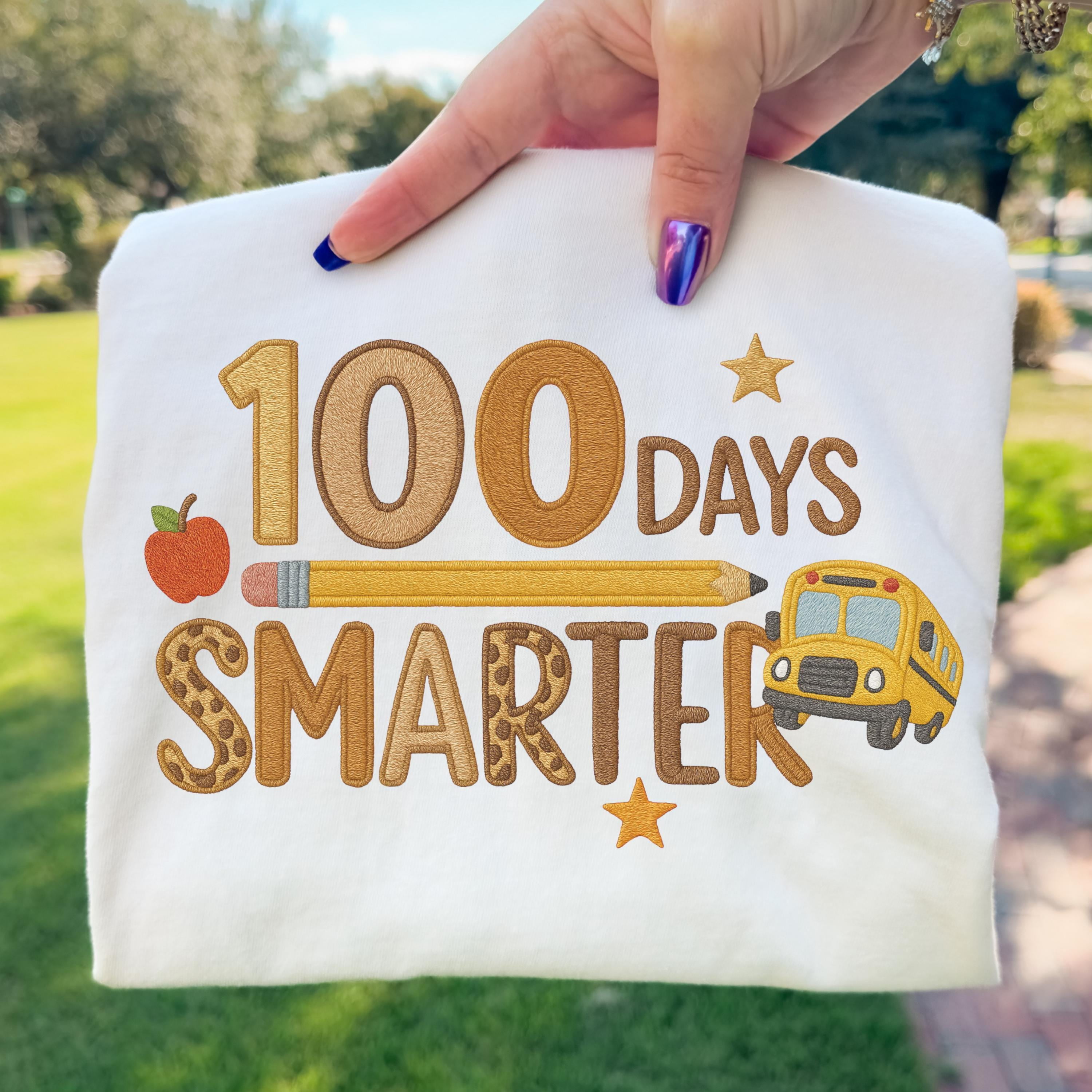 100 Days Smarter Applique Embroidered Style Back to School Sublimation ...