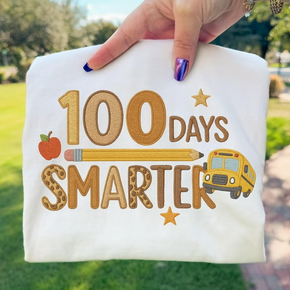 100 Days Smarter Applique Embroidered Style Back to School Sublimation ...