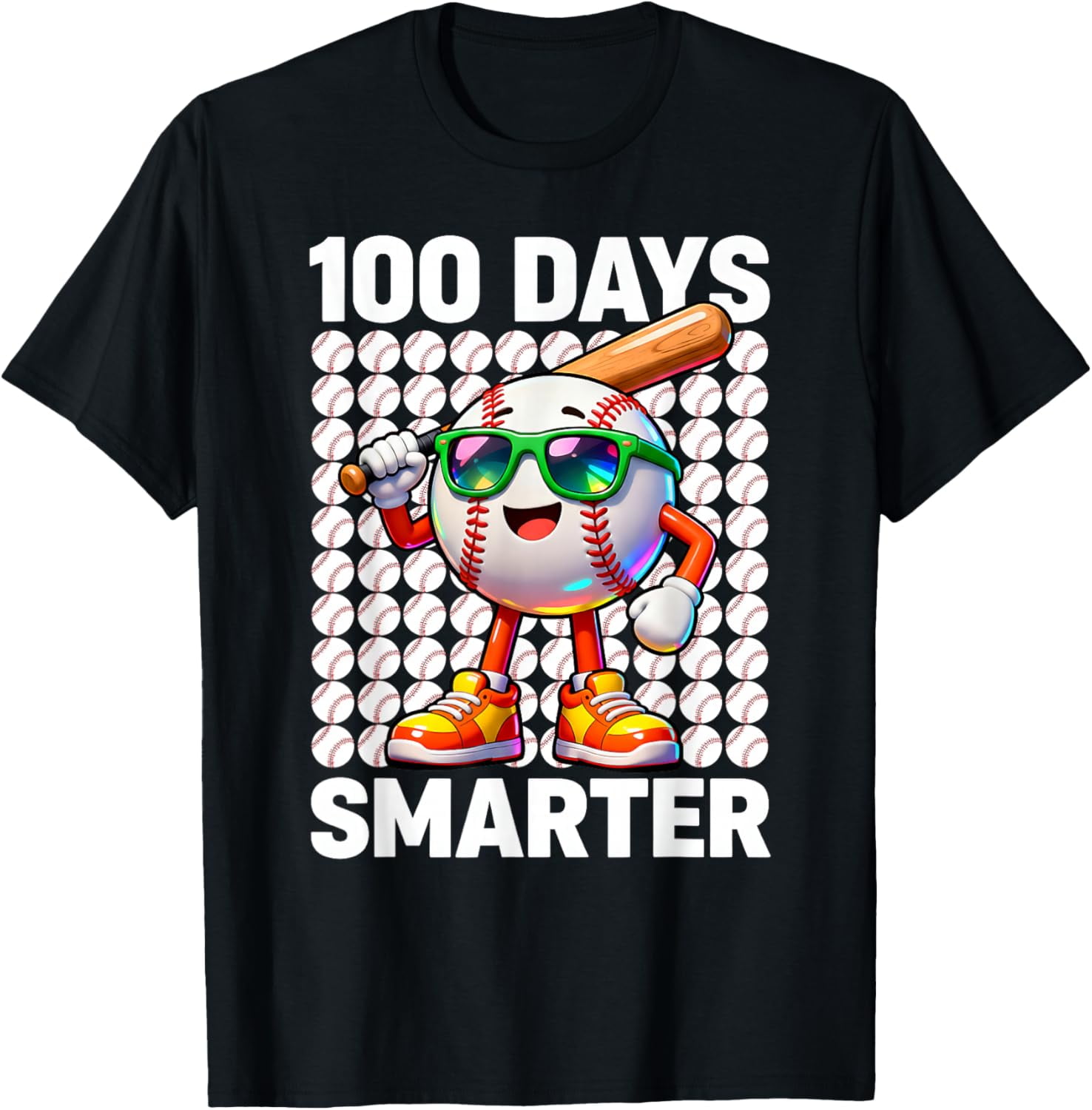 100 Days Smarter Baseball Bat 100th Day of School Adult T-shirt ...