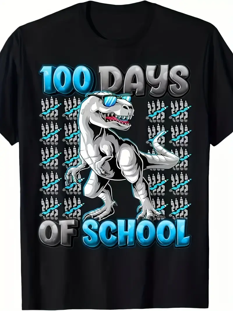100 Days Smarter Dinosaur T-Rex Teacher Unisex Casual Crew Neck Tee ...