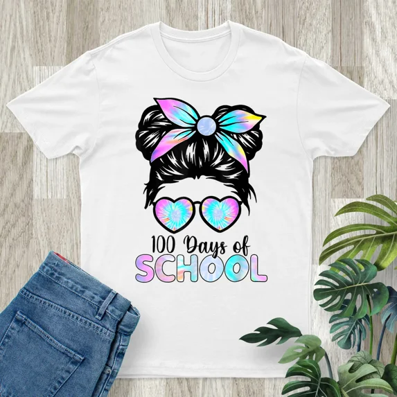 100 Days Smarter Girls Messy Bun Hair 100th Day Of School Shirt ...
