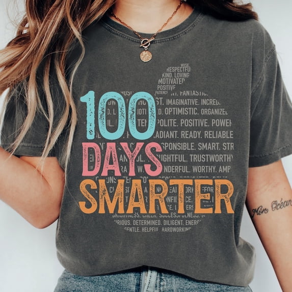 100 Days Smarter Graphic T-Shirt, Positive Words & Inspirational Design ...