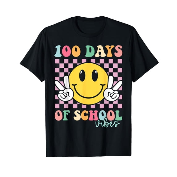 100 Days Vibes Smile T-Shirt for Teachers, Cheerful Peace Sign Design ...